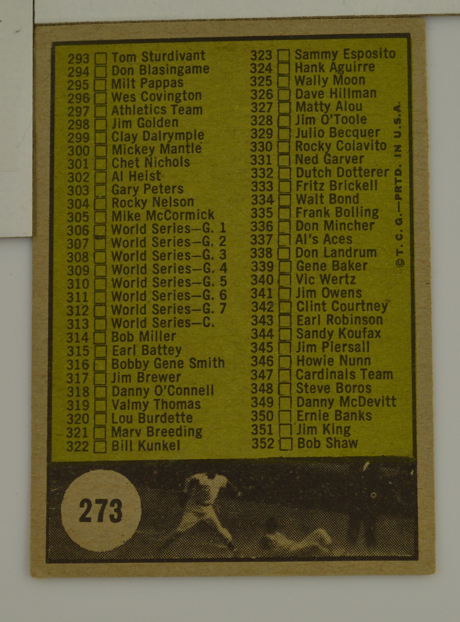 1961 4th Series Baseball Checklist Topps #273 VAR. | Property Room