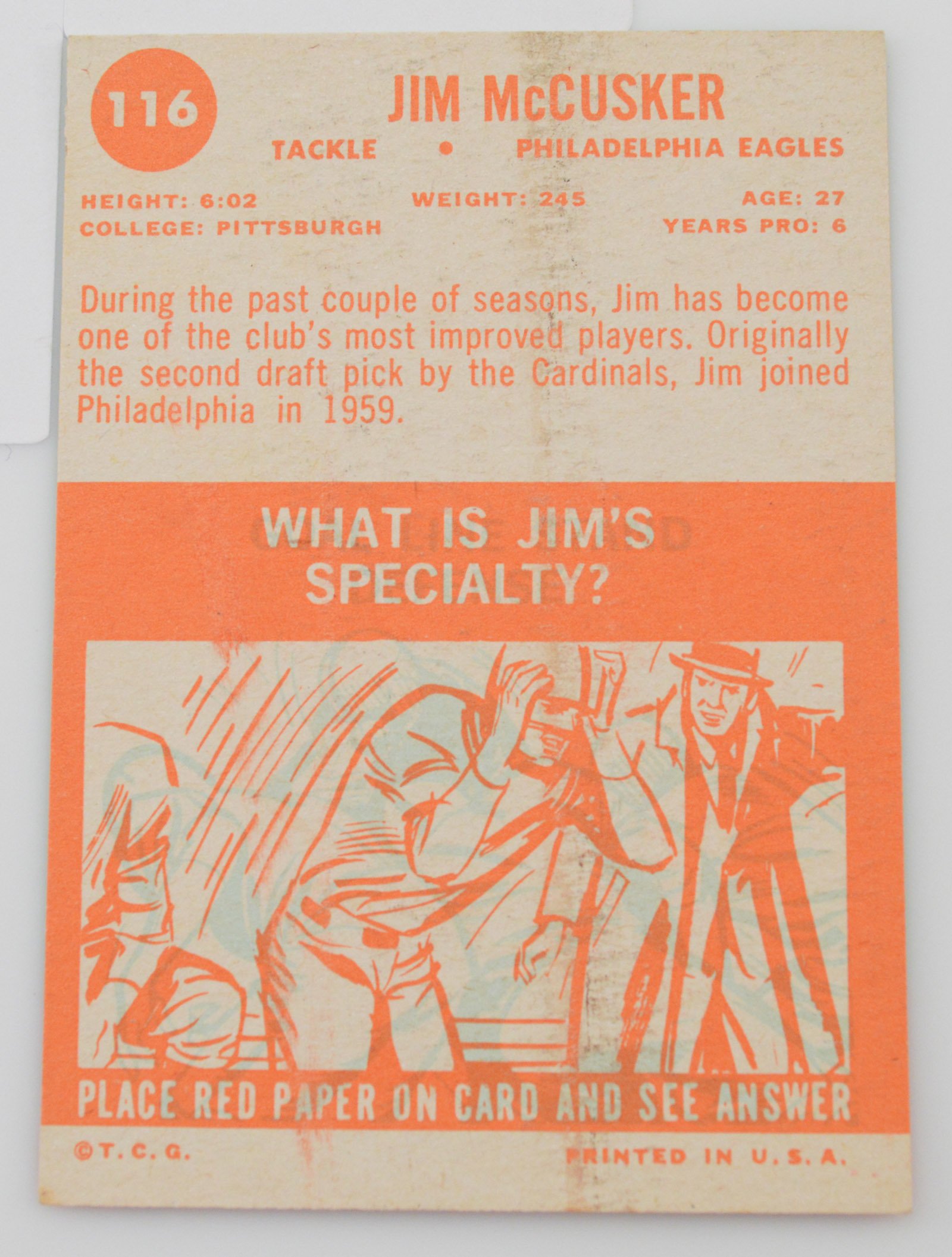1963 Jim McCusker Philadelphia Eagles Topps #116 Football Card ...