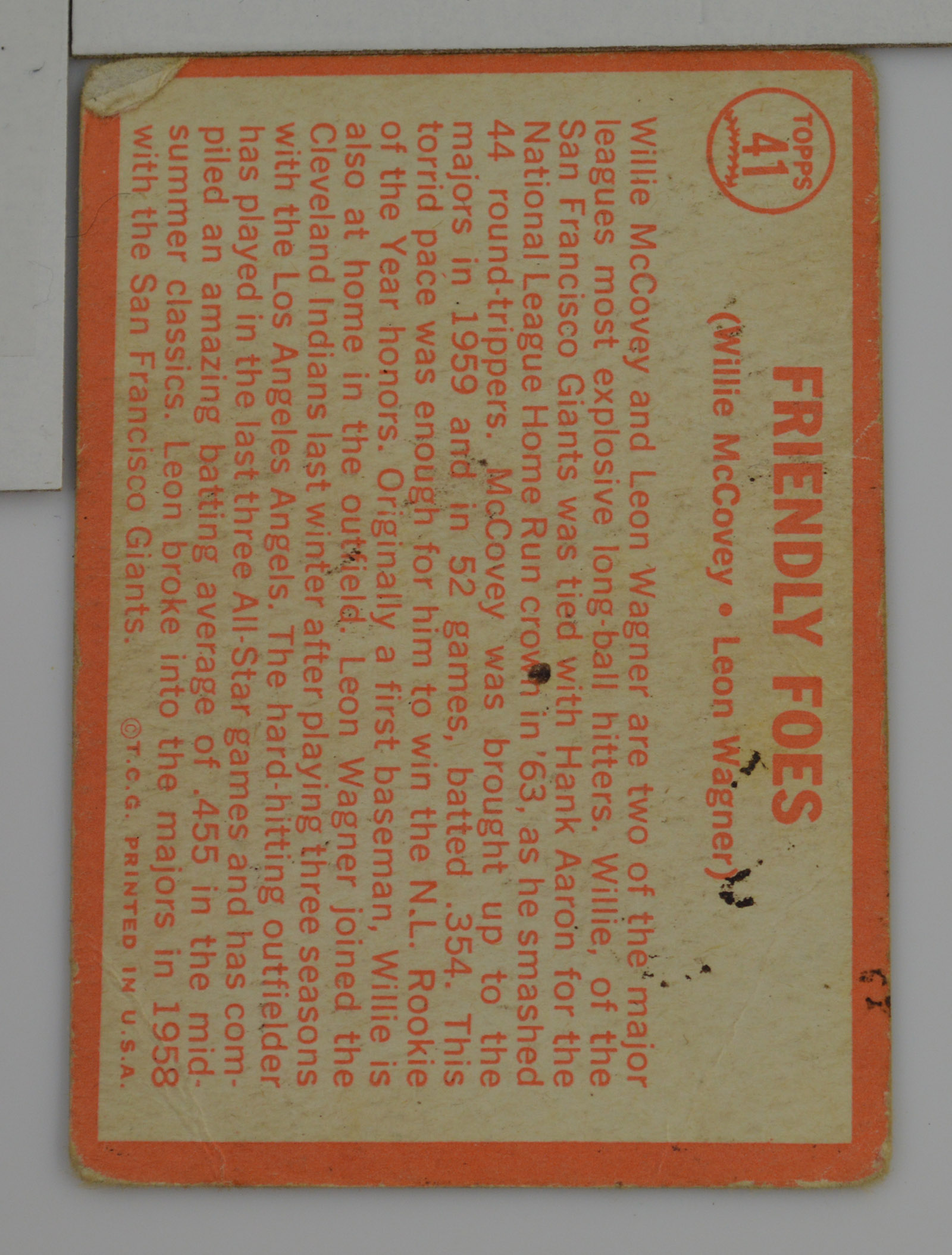 1964 Friendly Foes Willie McCovey and Leon Wagner Topps #41 ...