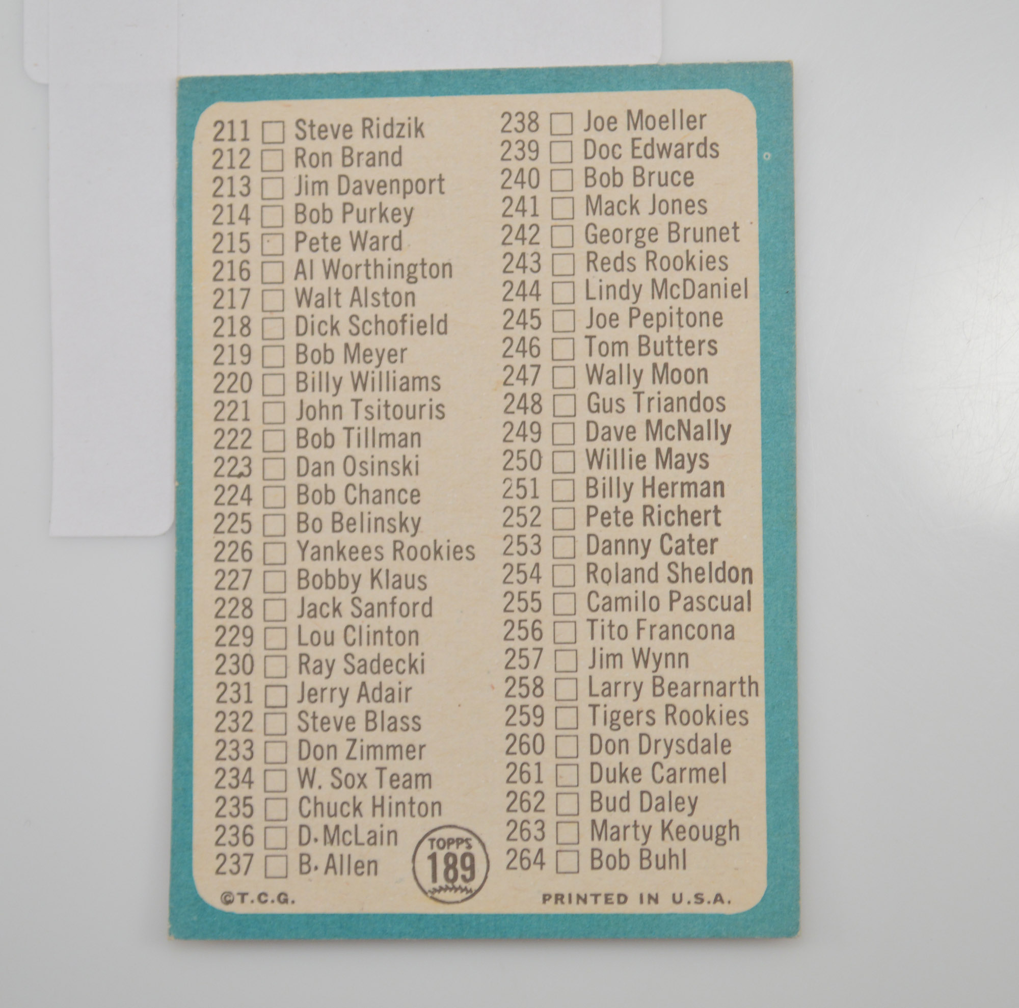 1965 3rd Series Baseball Checklist Unmarked Topps #189 | Property Room