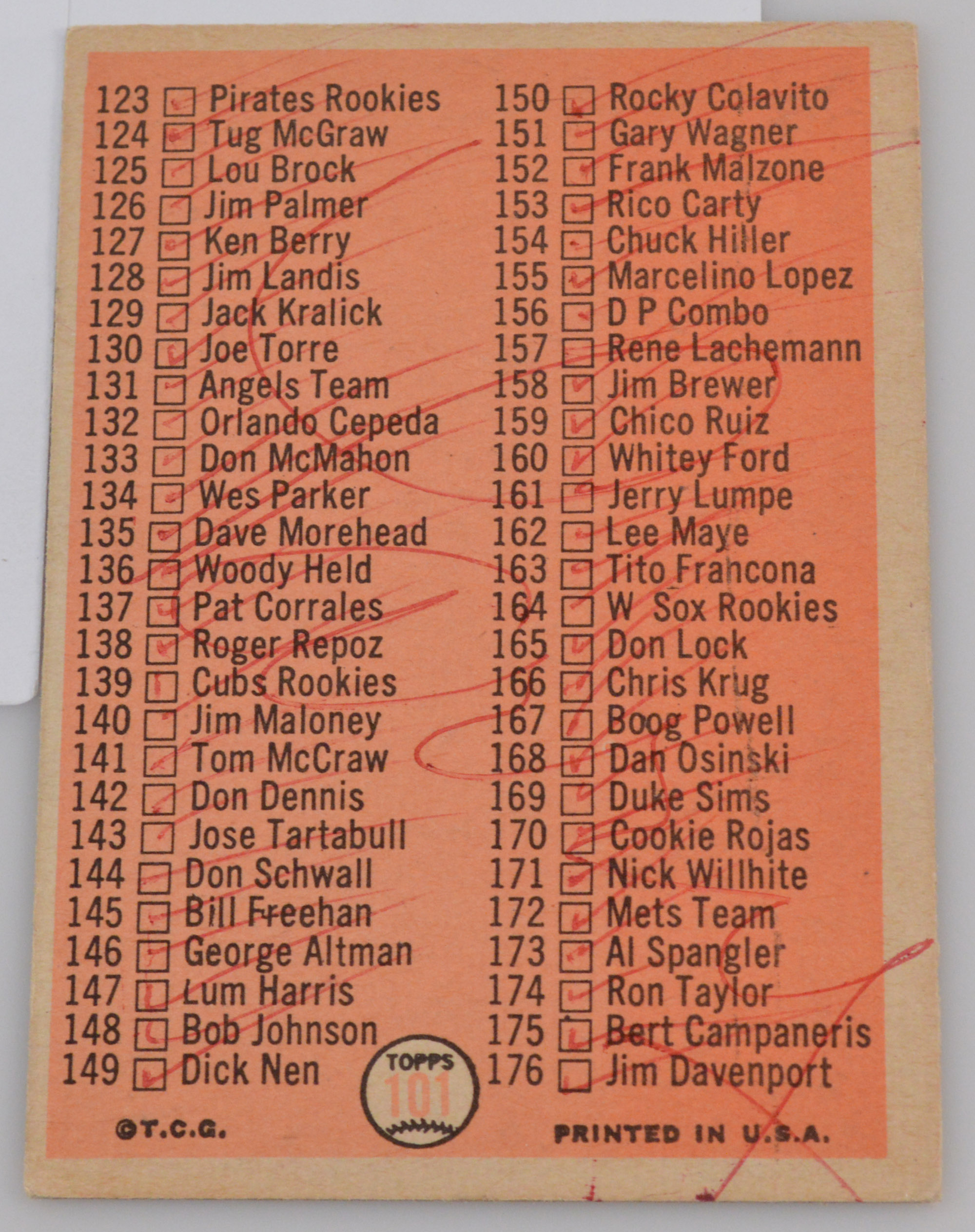 1966 2nd Series Baseball Checklist Marked Topps #101 ***Error Card ...