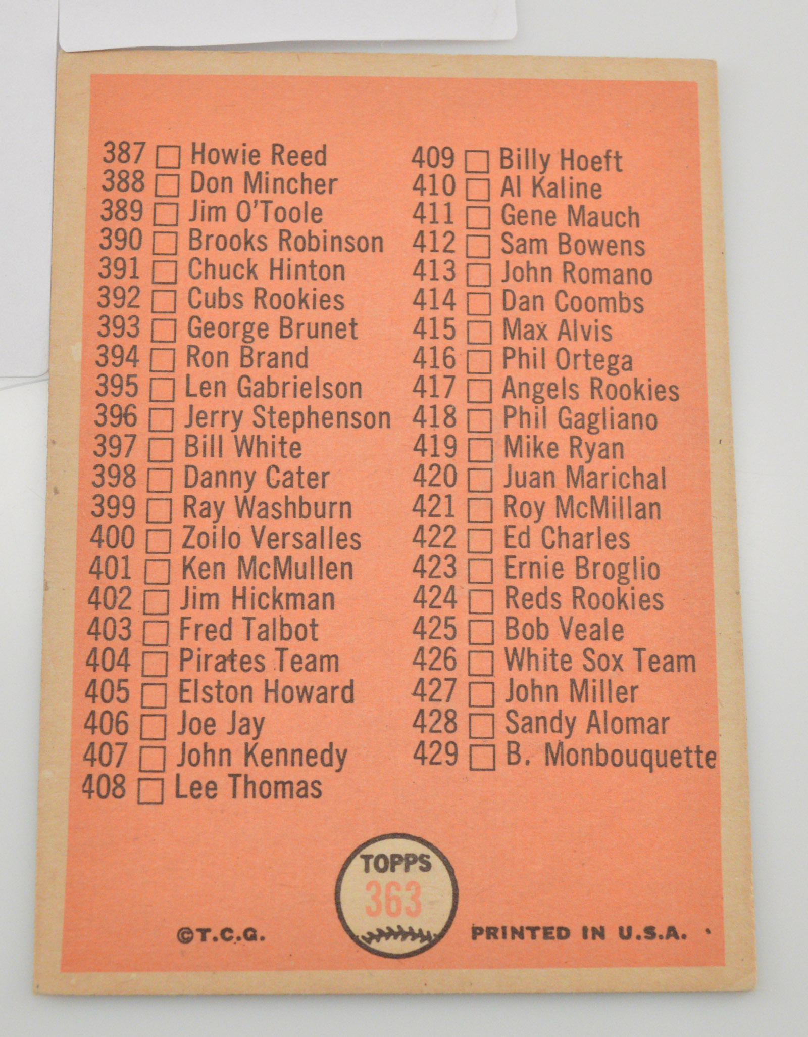 1966 5th Series Baseball Checklist Topps #363 | Property Room