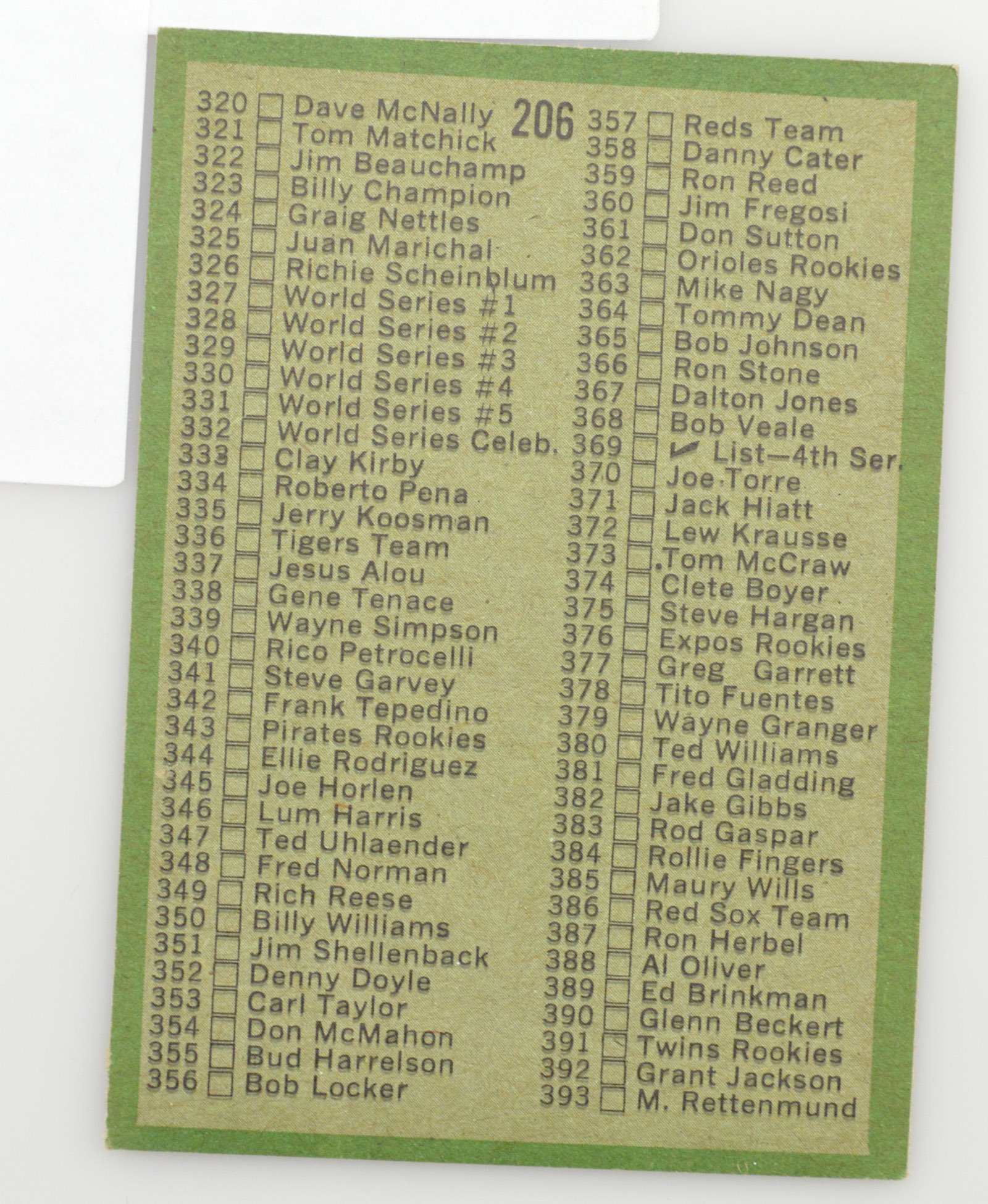 1971 3rd Series Baseball Checklist Topps #206 | Property Room