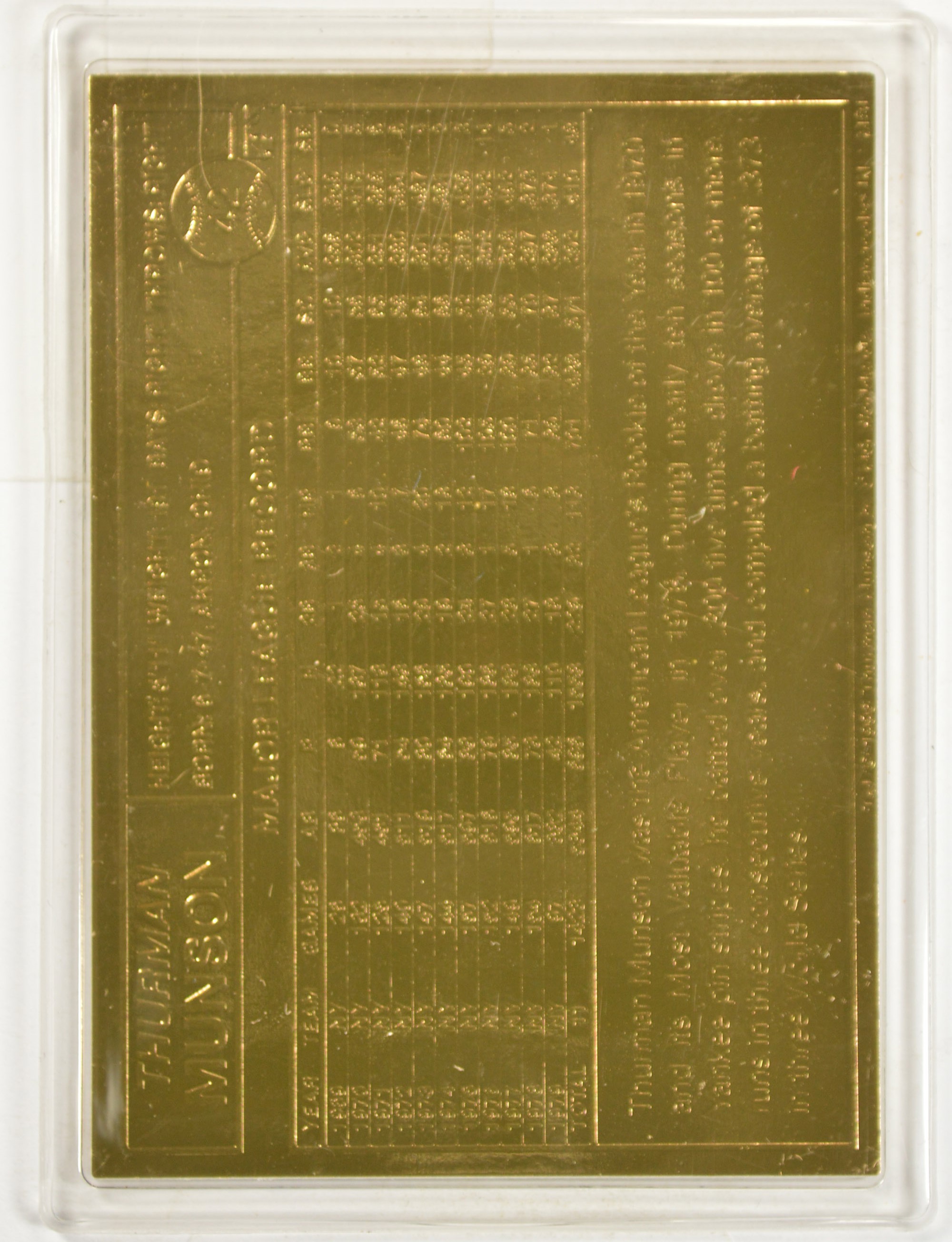 22K Gold Thurman Munson Limted Edition Danbury Mint Baseball Trading ...