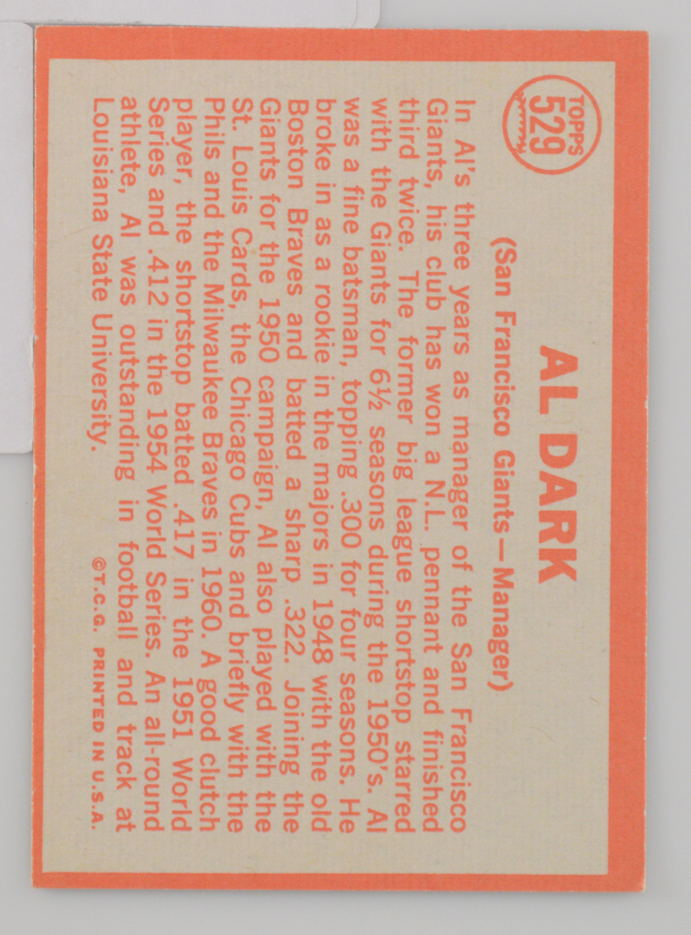 *$5 S&H* 1964 Al Dark Giants Manager Topps #529 | Property Room