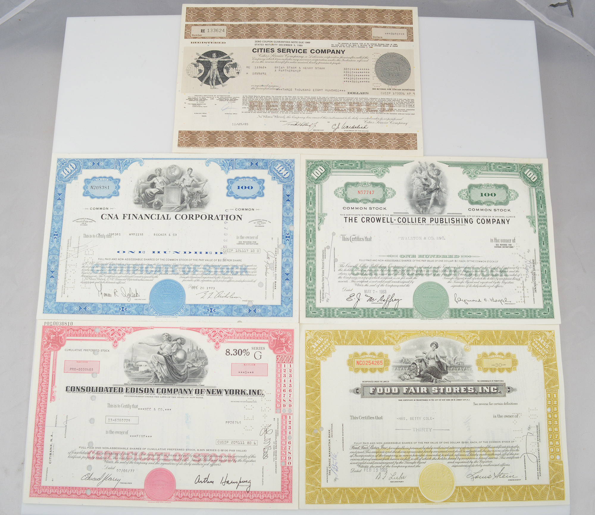 Lot of 5 Different Vintage Stock Certificates - Very Cool Art ...