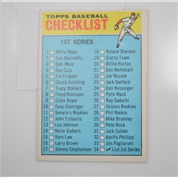 1966 1st Series Baseball Checklist Unmarked Topps #34 | Property Room