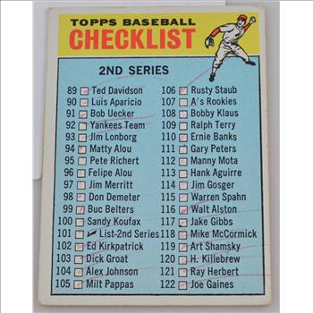 1966 2nd Series Baseball Checklist Marked Topps #101 ***Error Card ...