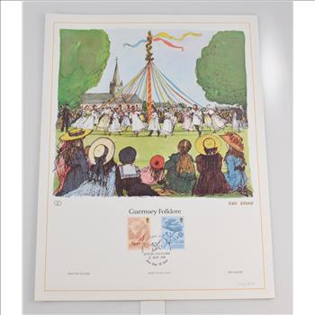 Beautiful Lithograph with Stamp - Would look great in a frame ...