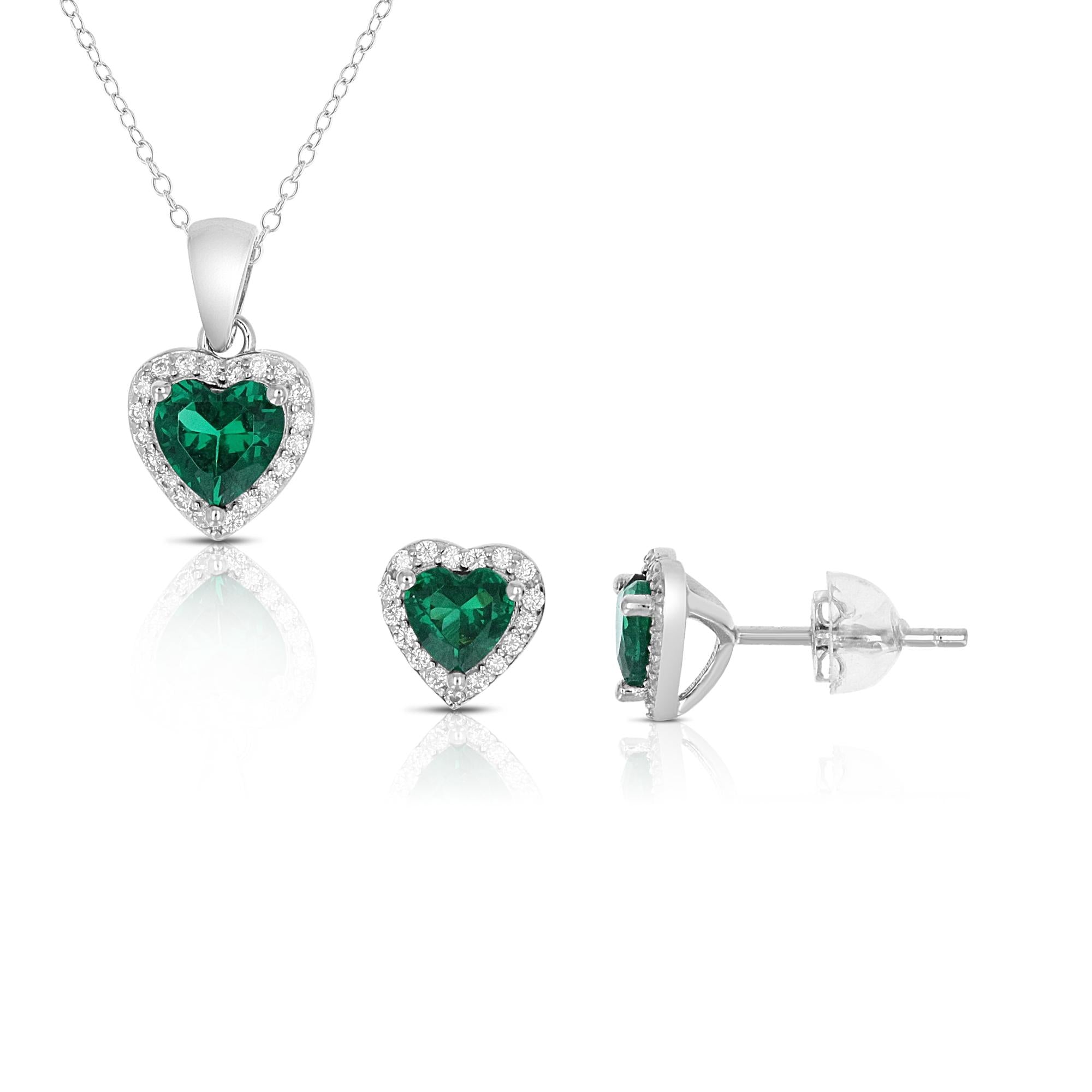SS 925 Heart Emerald Halo CZ Set - May | Property Room