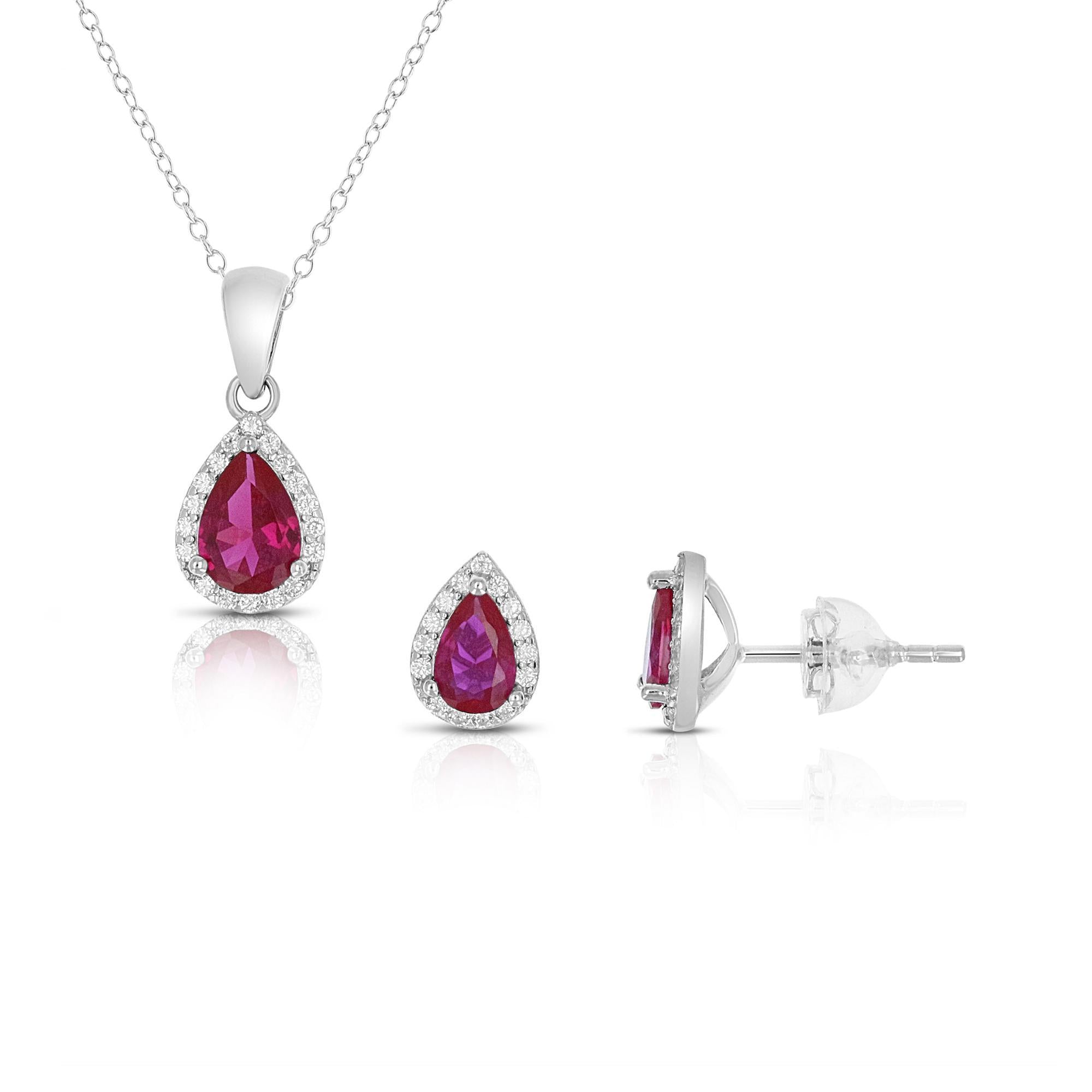 SS 925 Pear Ruby Halo CZ Set - July | Property Room