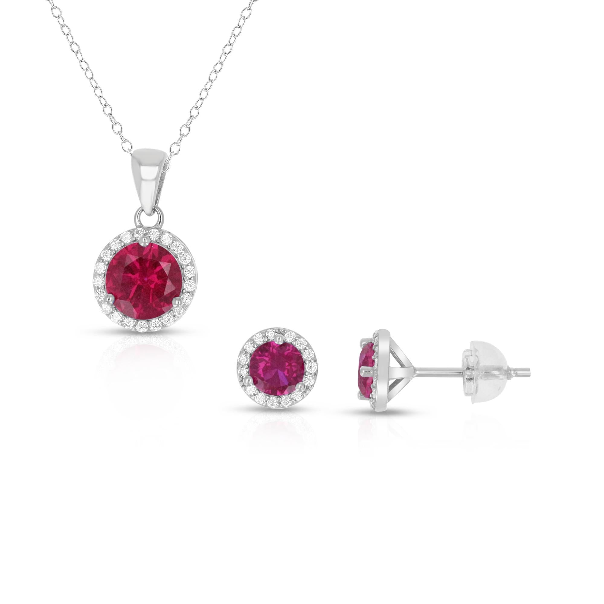 SS 925 Round Ruby Halo CZ Set - July | Property Room