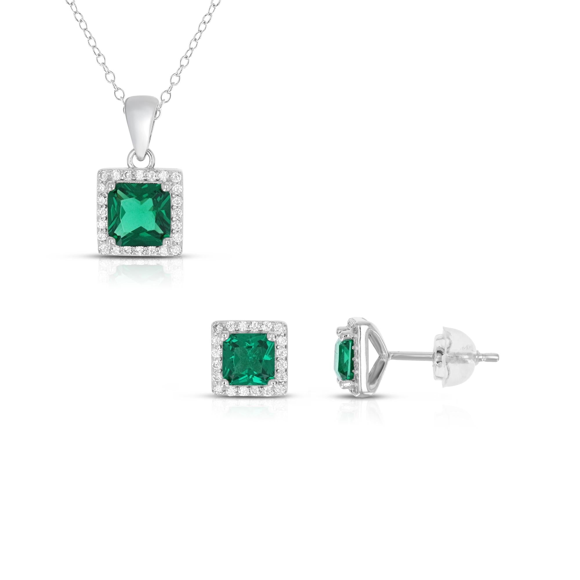 SS 925 Square Emerald Halo CZ Set - May | Property Room
