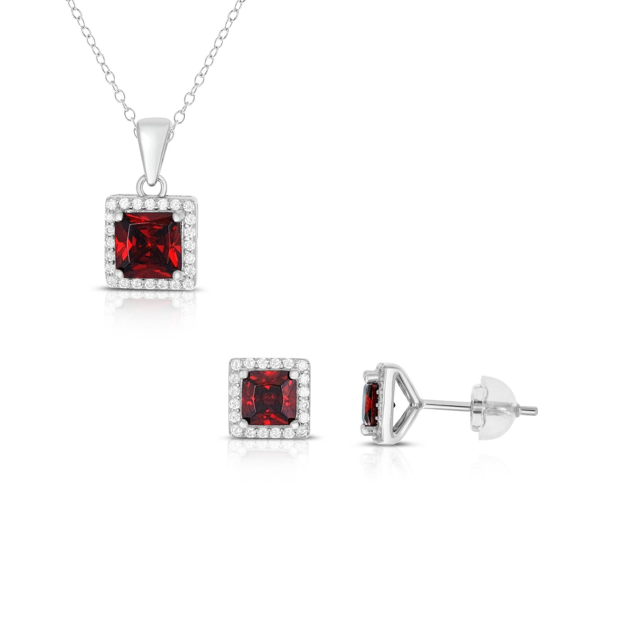 SS 925 Square Garnet Halo CZ Set - Jan | Property Room