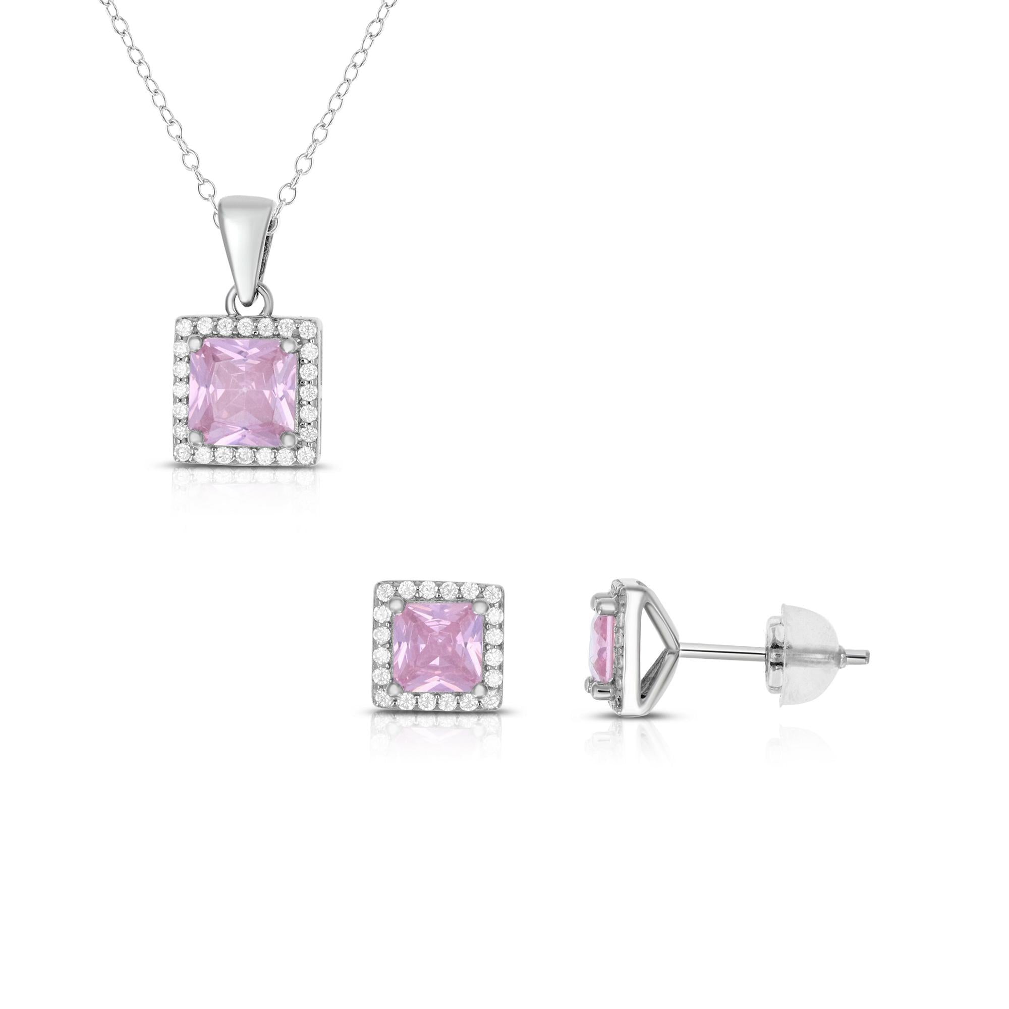 SS 925 Square Pink Halo CZ Set - Oct | Property Room