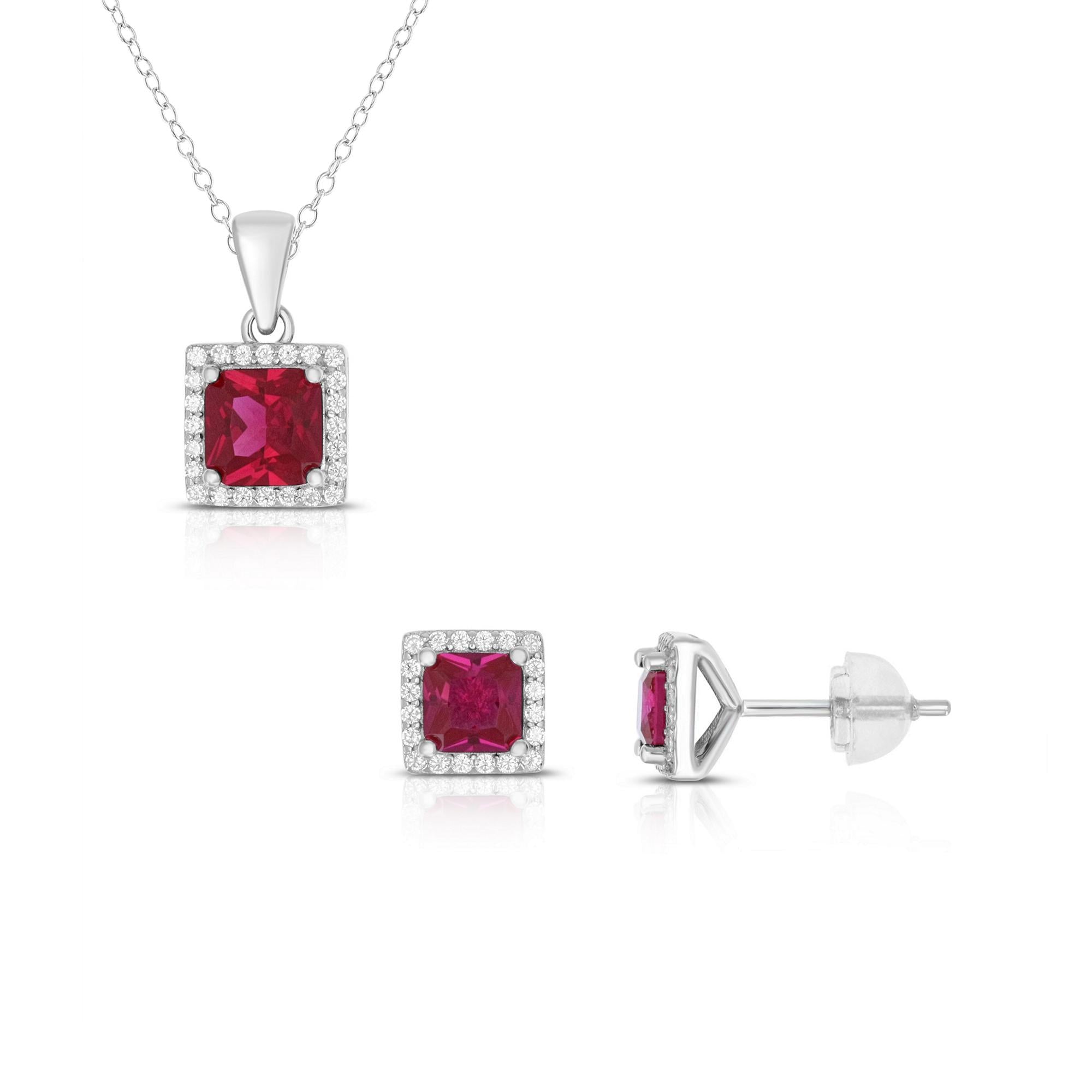 SS 925 Square Ruby Halo CZ Set - July | Property Room