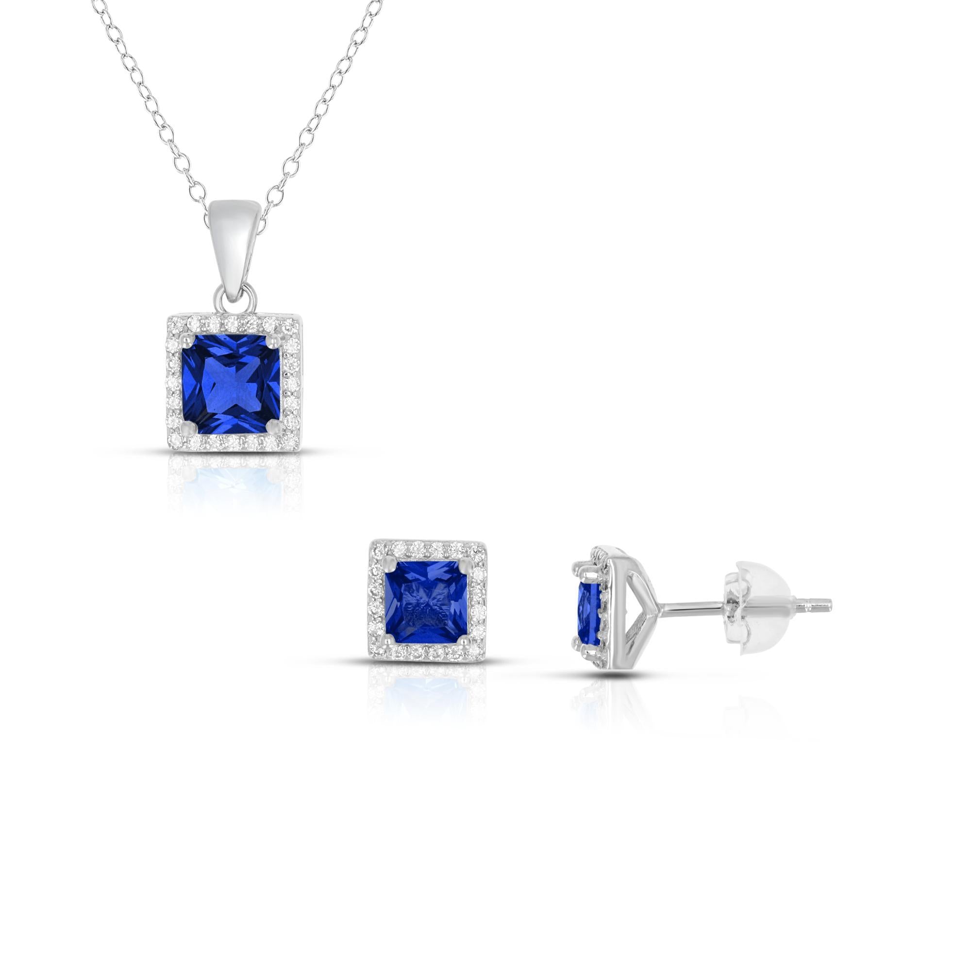 SS 925 Square Sapphire Halo CZ Set - Sept | Property Room