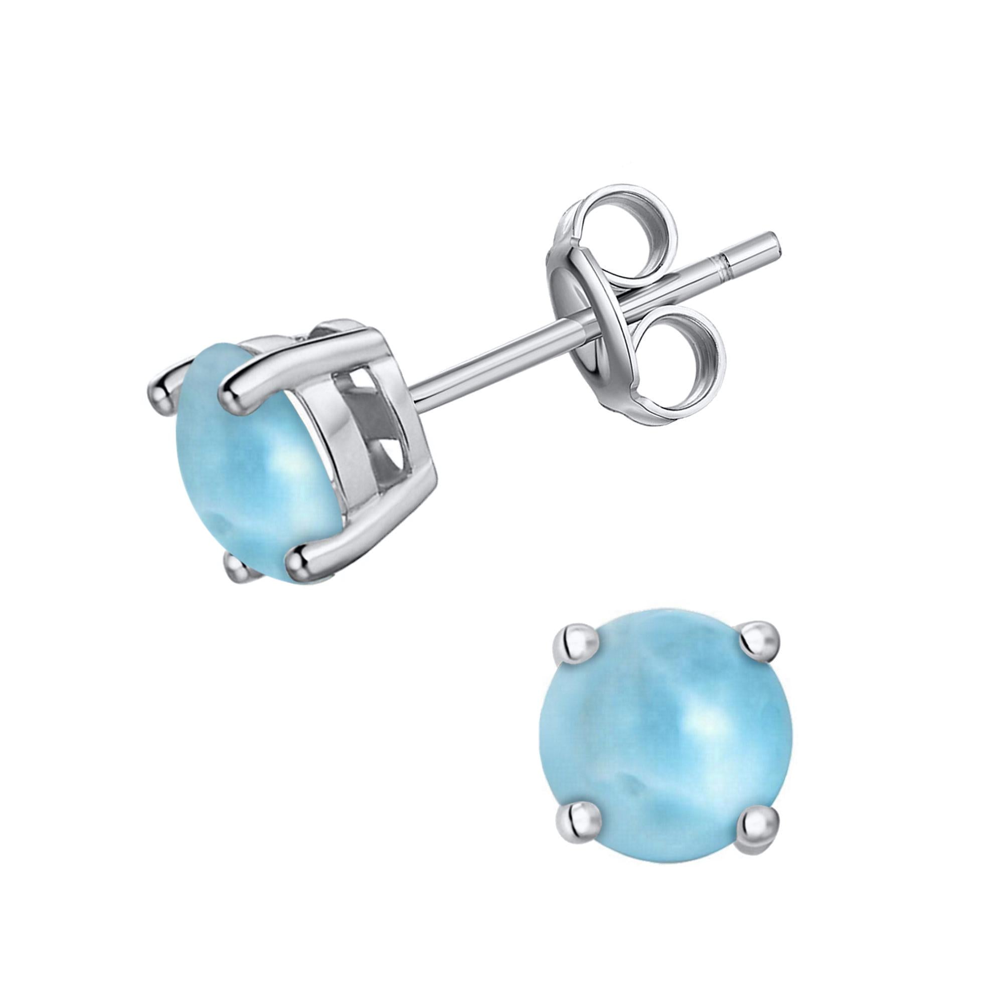Sterling Silver Genuine Larimar 7mm Round Stud Earring | Property Room