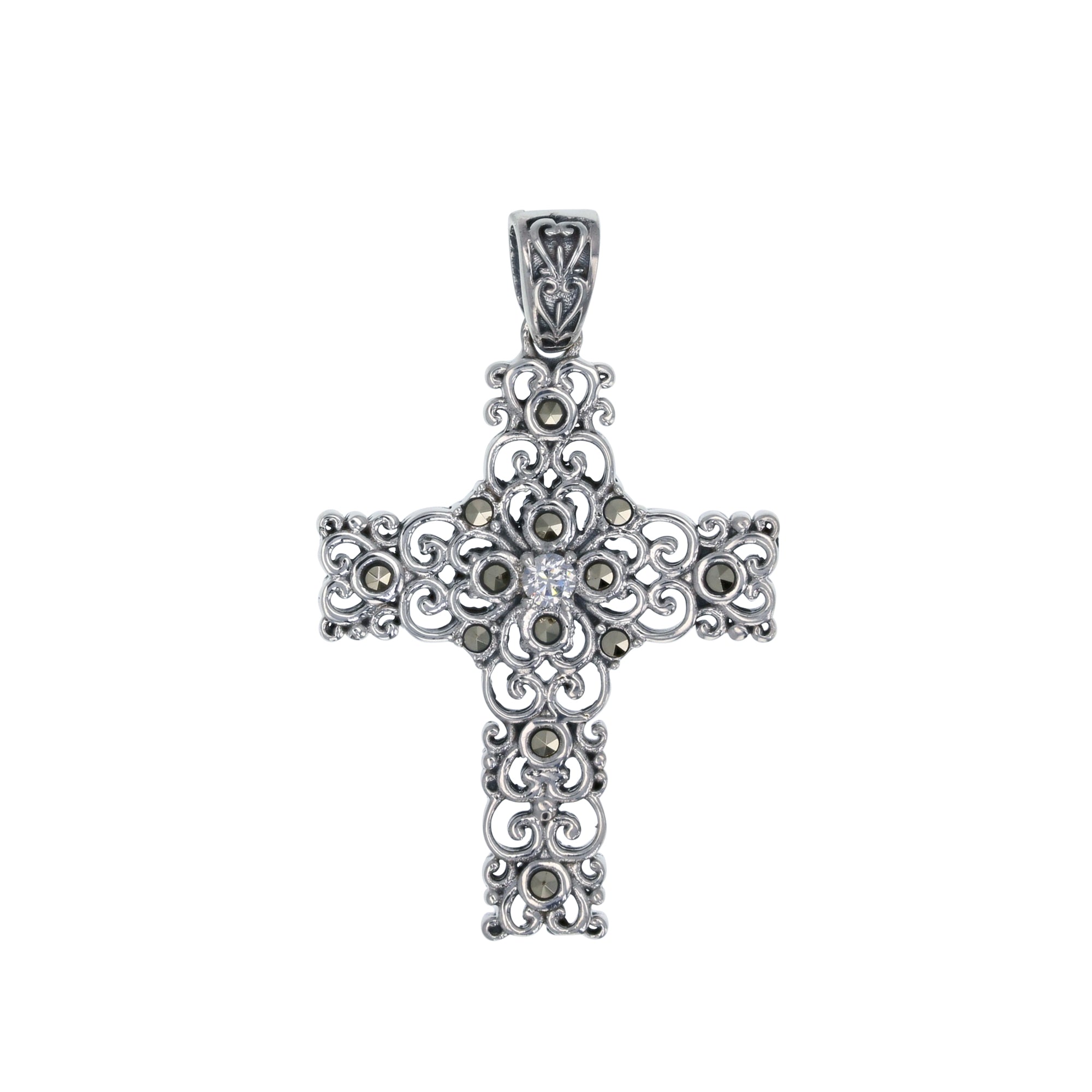 Sterling Silver Marcasite Cross Pendant with 18" Chain | Property Room