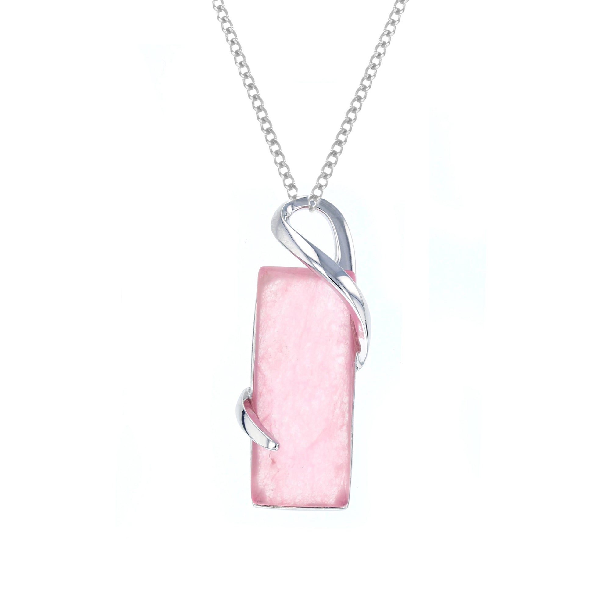 Sterling Silver Natural Rose Stone Rectangle Necklace | Property Room