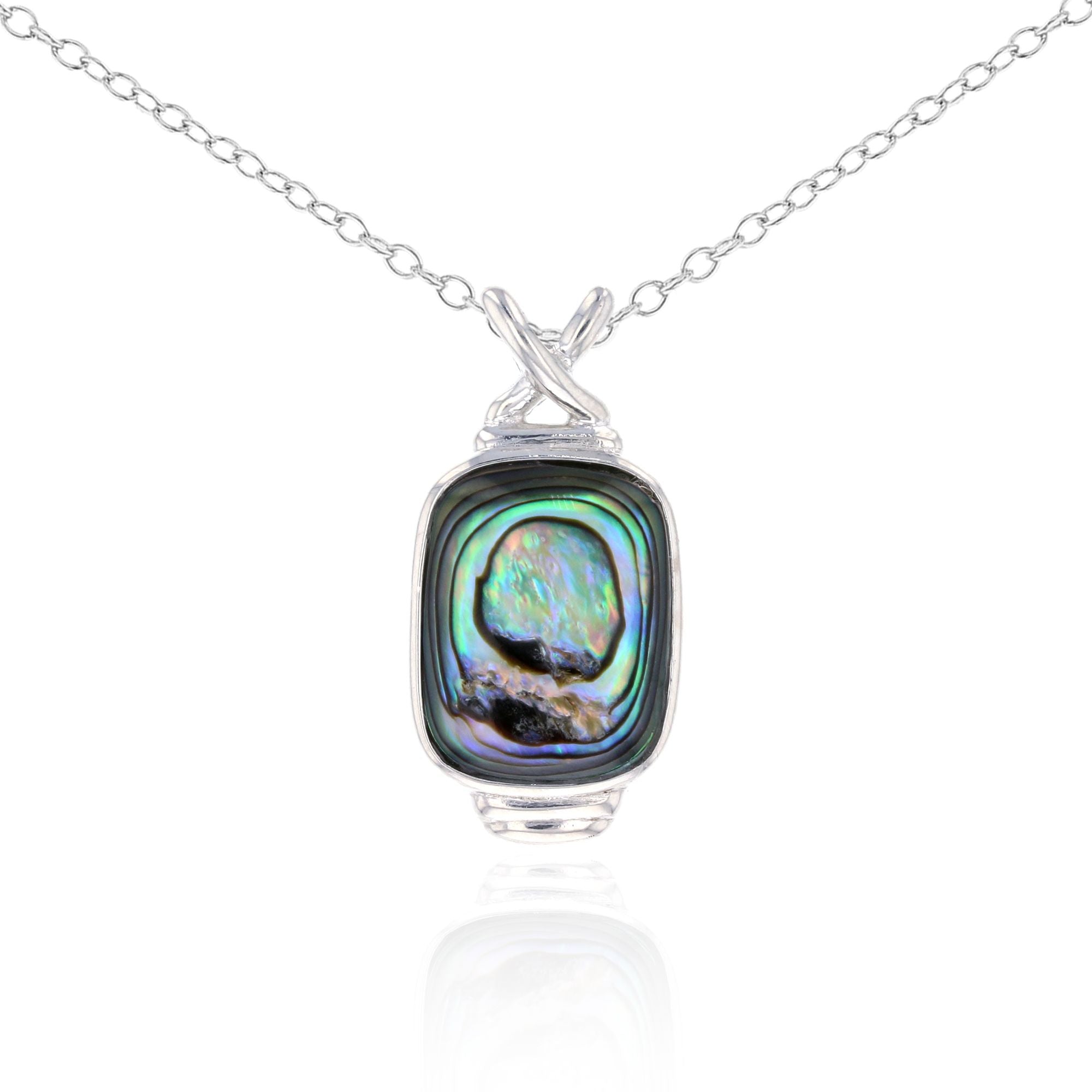 Sterling Silver Rectangle Abalone with X-Shape Bail Pendant with Chain ...