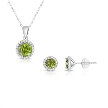 SS 925 Round Peridot Halo CZ Set - Aug | Property Room