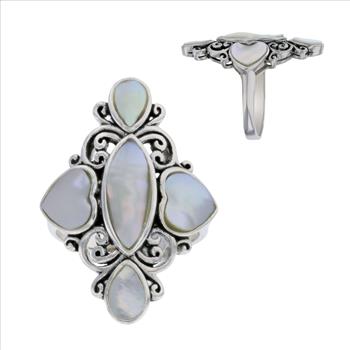 Sterling Silver Fresh Water Pearl Geometric Scroll Design Ring Size 9 ...