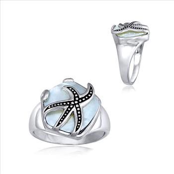 Sterling Silver Fresh Water Pearl w Dotted Starfish Overlay Ring Size 7 ...