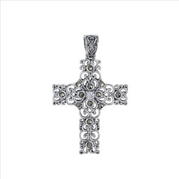 Sterling Silver Marcasite Cross Pendant with 18" Chain | Property Room