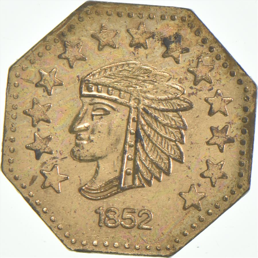 1852 Indian Head Octagonal California Gold Rush Souvenir Token ...