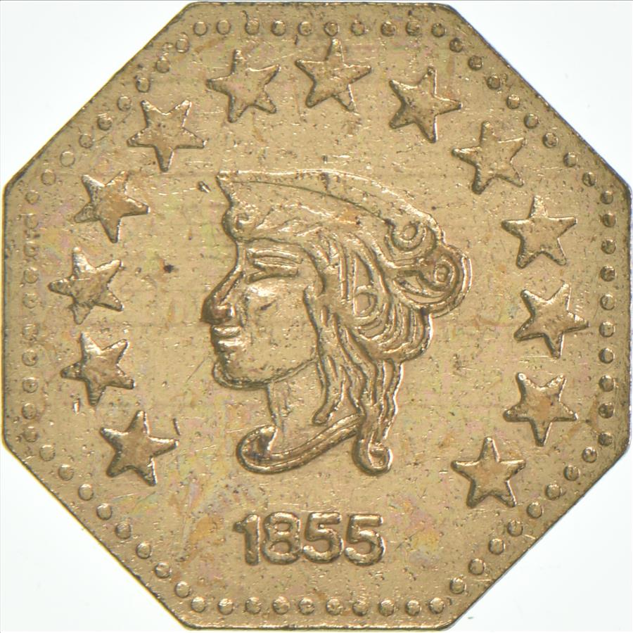 1855 Liberty Octagonal California Gold Rush Souvenir Token | Property Room