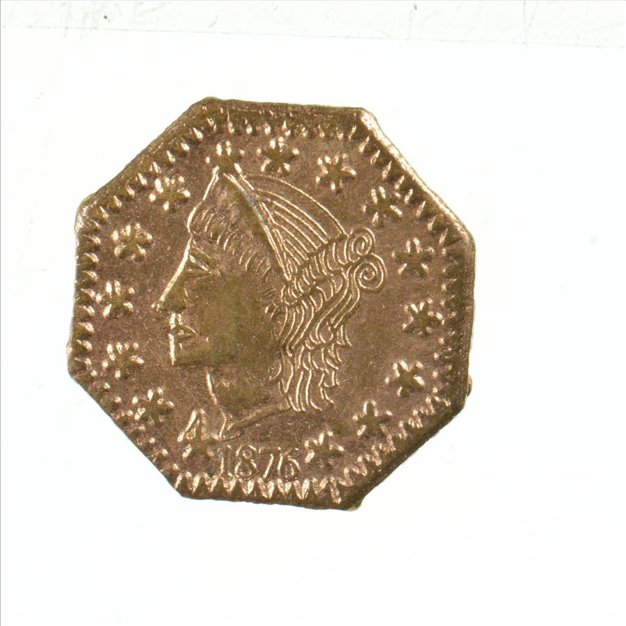 1876 Liberty Head Octagonal California Gold Rush Souvenir Token ...