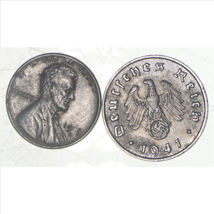 1943 Steel & Nazi Germany Swastika - Authentic WWII Era Coin Lot ...