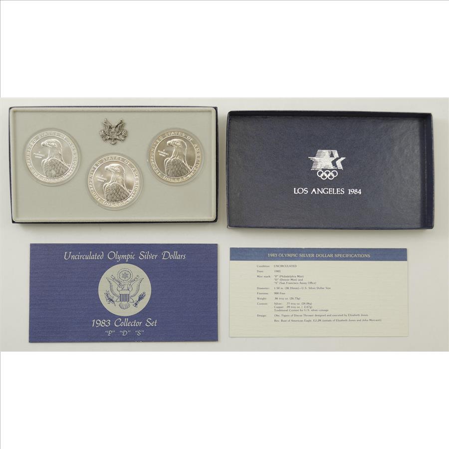 1983-P $1 Olympic US Commemorative Silver Dollar 3 piece set Original ...