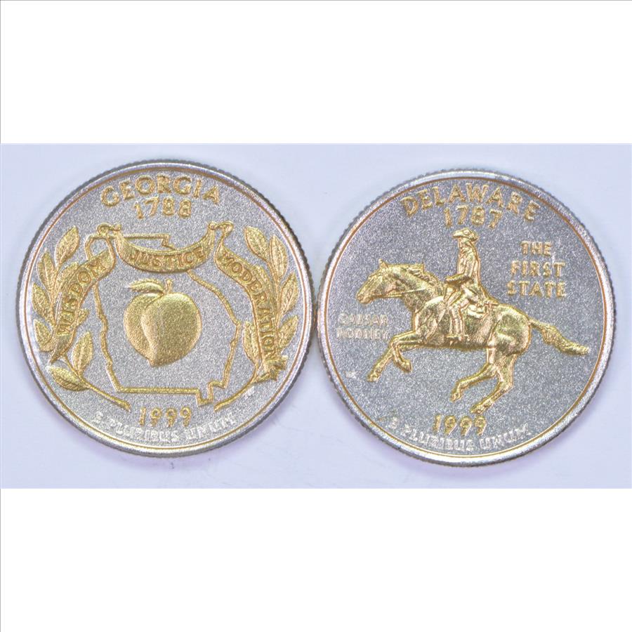 24K ENHANCED US Coins 1999 Georgia State Quarter 1999 Delaware State ...