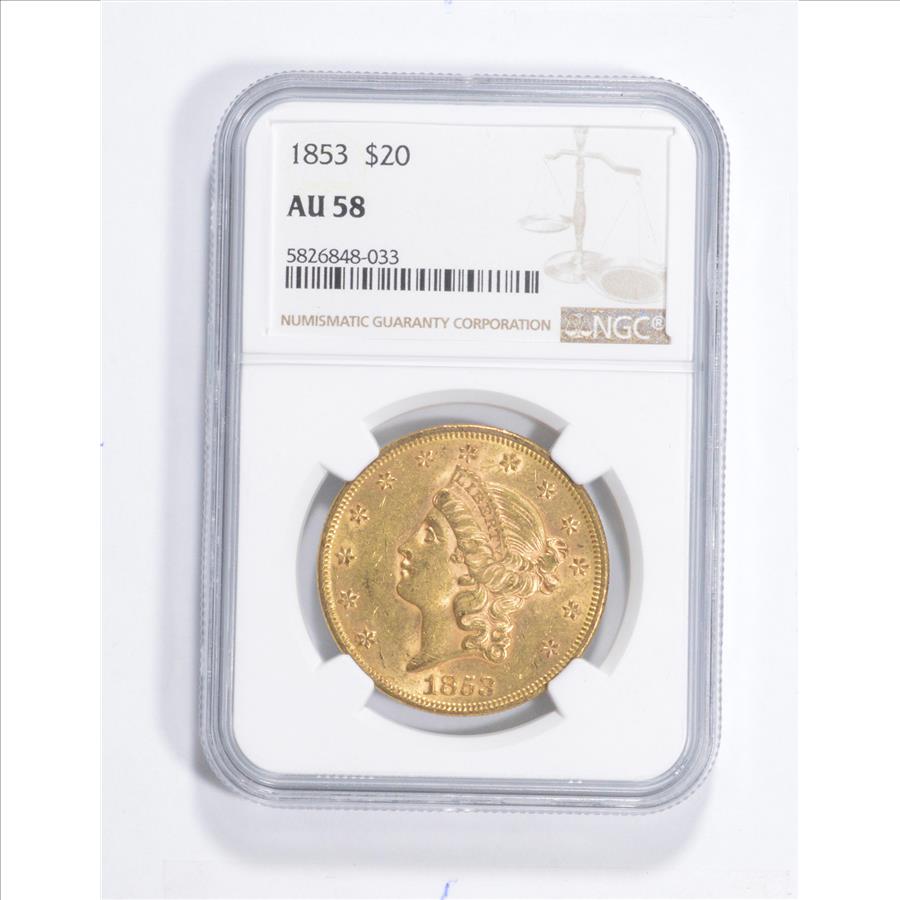 AU58 1853 $20 Liberty Head Gold Double Eagle - Graded NGC | Property Room