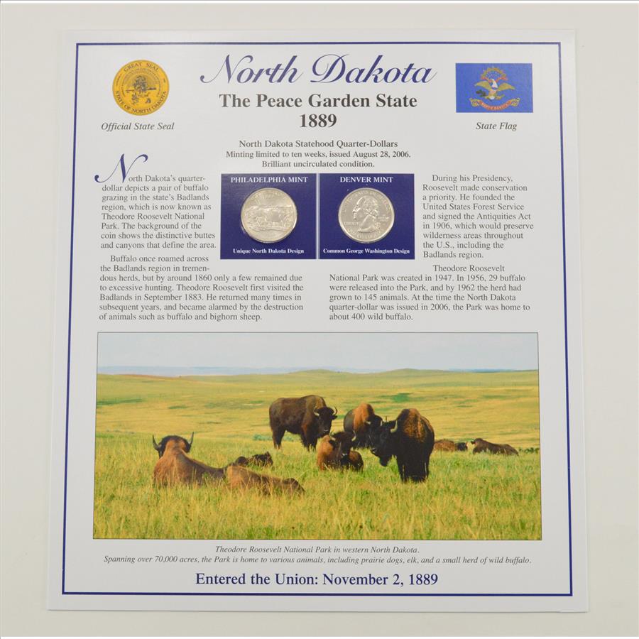 Full Color 2 Coin Ch BU North Dakota State Quarter Beautifully ...