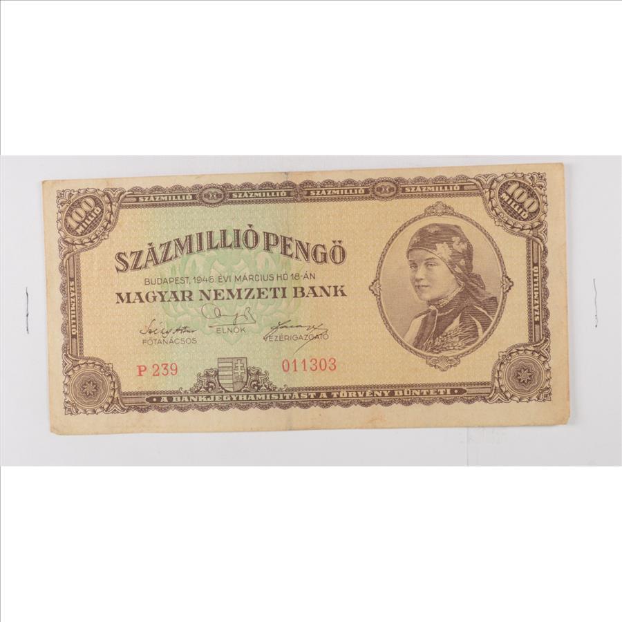 Historic World Bank Note 1946 Hungary 100 Pengo Collectible Currency ...