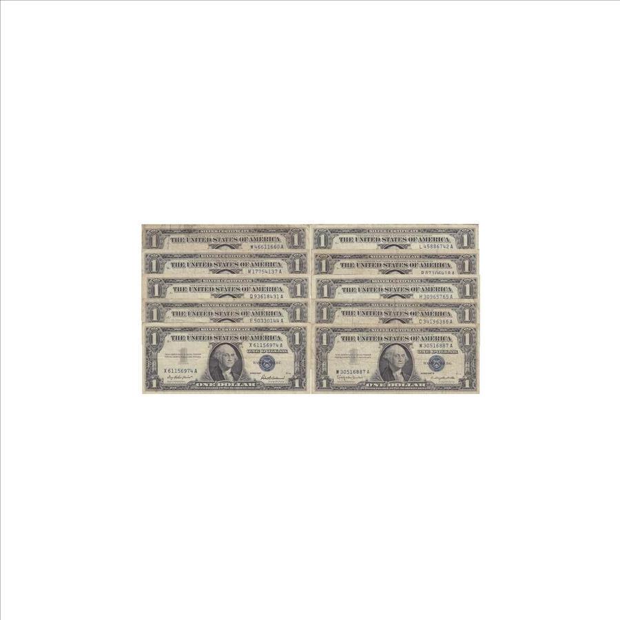 Lot of Ten 1957 Series $1 Blue Seal Silver Certificates - Old U.S ...
