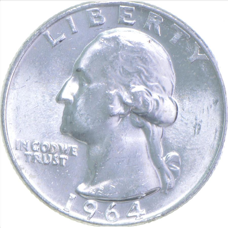 MINT Error - Die Cracks 1964 BU Washington Silver Quarter | Property Room