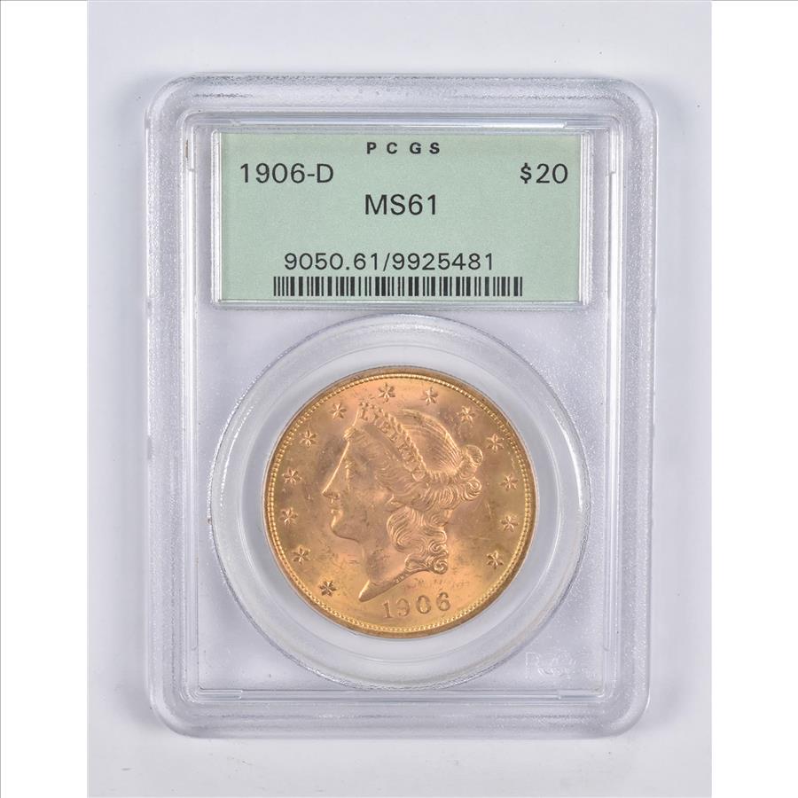 MS61 1906-D $20 Liberty Head Gold Double Eagle PCGS | Property Room