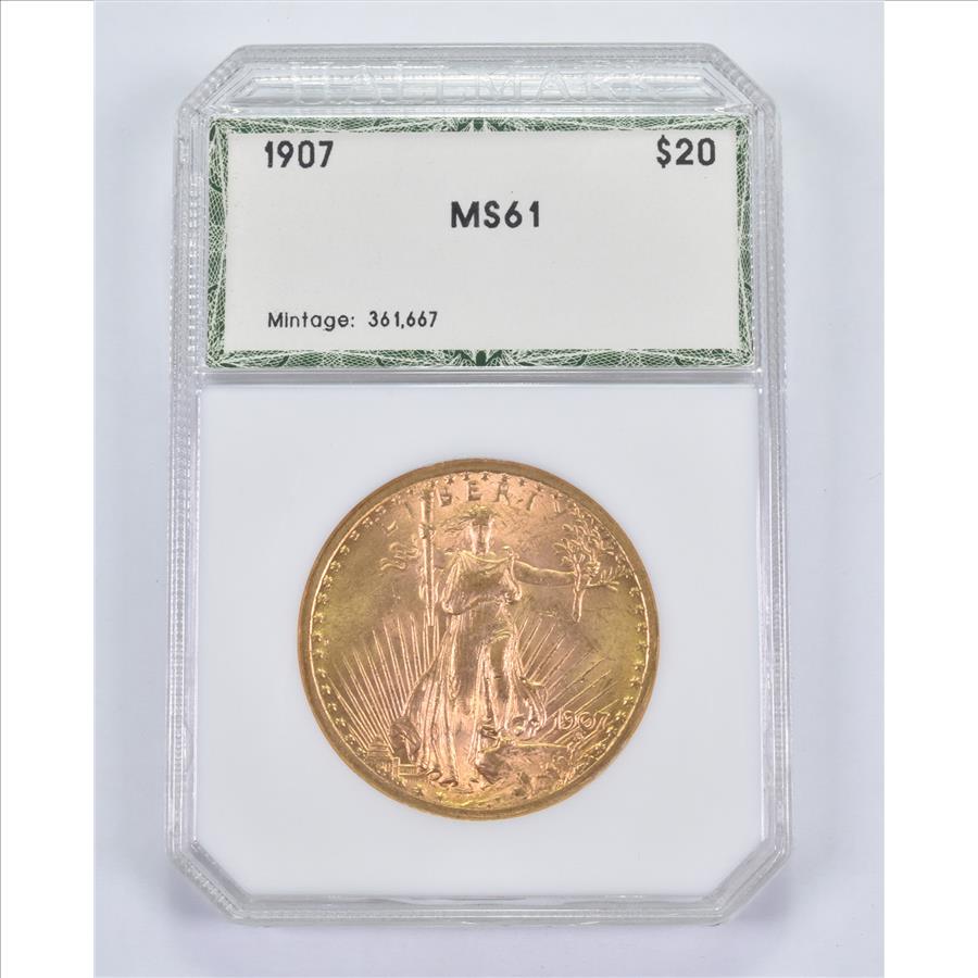 MS61 1907 $20 Saint-Gaudens Gold Double Eagle - Graded Hallmark | Property Room