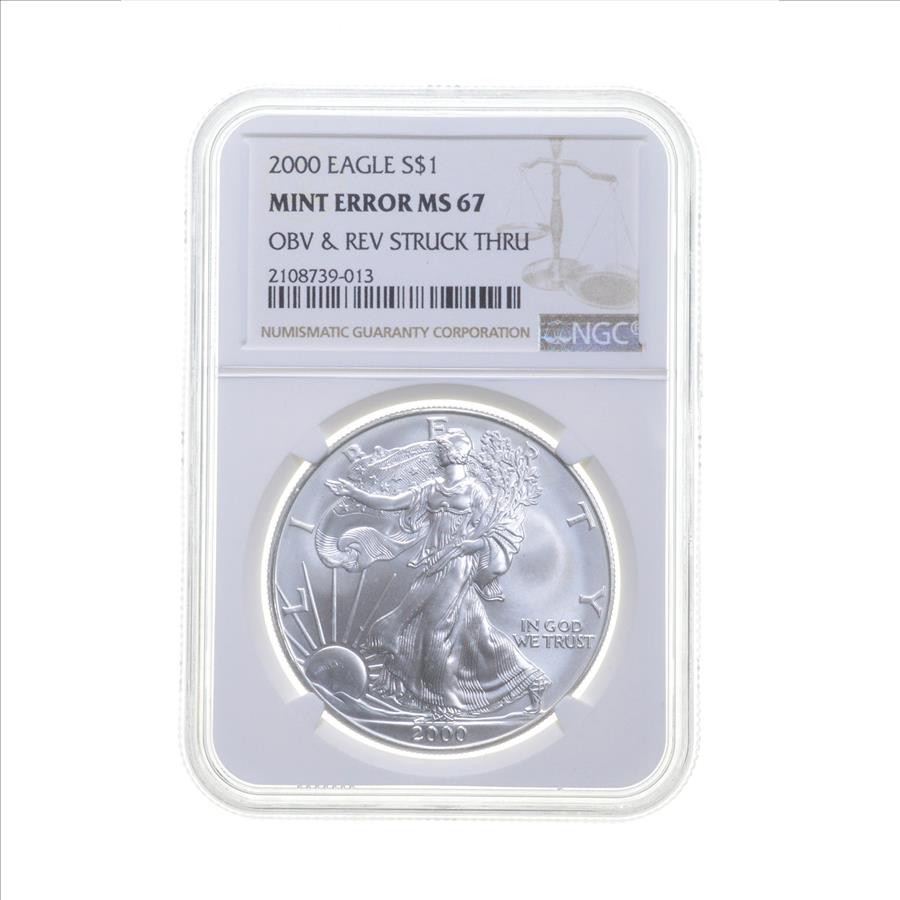 MS67 MINT ERROR 2000 American Silver Eagle - OBV & REV Struck Thru - Graded NGC | Property Room
