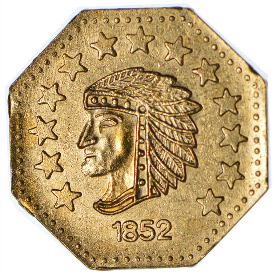 Octagonal - Souvenir Tribute Token - 1852 Indian Head - California Gold ...