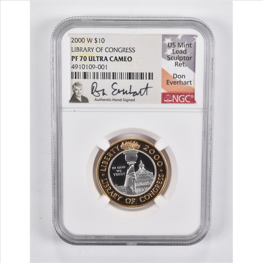 PF70 2000-W $10 Library Of Congress Bimetallic Commemorative Everhart ...