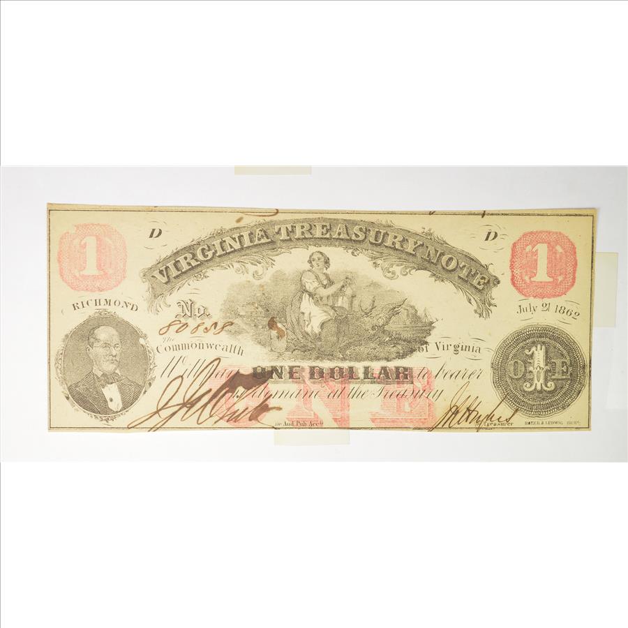 Rare - 1860's Virginia TREASURY Note - $1.00 Hand Signed - Over 150 ...