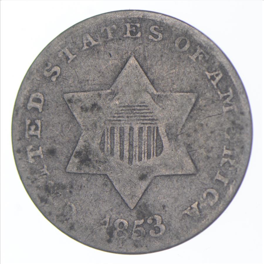 RARE Silver Trime - 1853 Three Cent Silver - 3 Cent Early US Coin ...