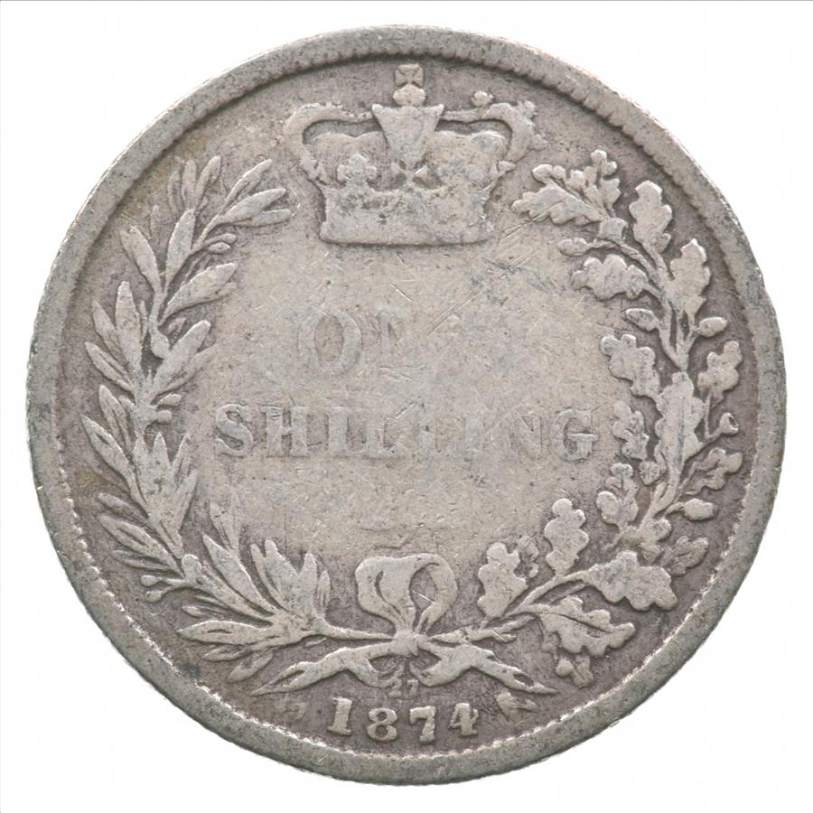 SILVER - Roughly the Size of a Quarter - 1874 Great Britain 1 Shilling ...