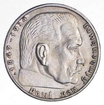 1939 GERMAN WW2 NAZI 2 Mark Swastika Silver Historic Coin - Germany War ...