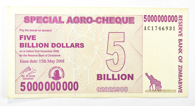 2008 Zimbabwe 5,000,000,000 Special Agro-Cheque Note - Five Billion ...